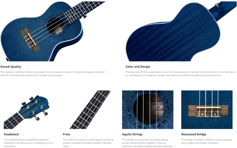 Concert Ukulele For Beginner, Adults [Blue, 23 inch]