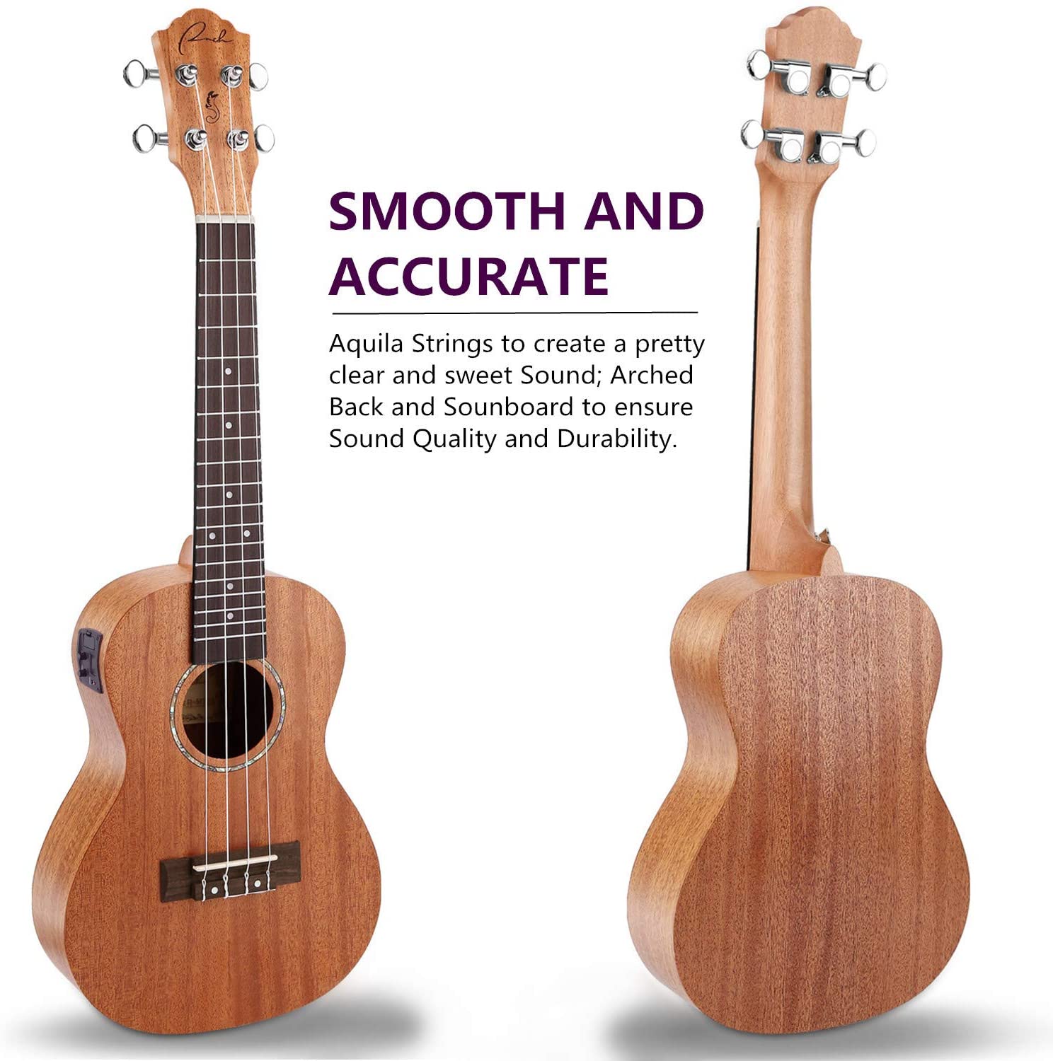 Solid Electric Concert Ukulele w/EQ For Beginner, 23 inch