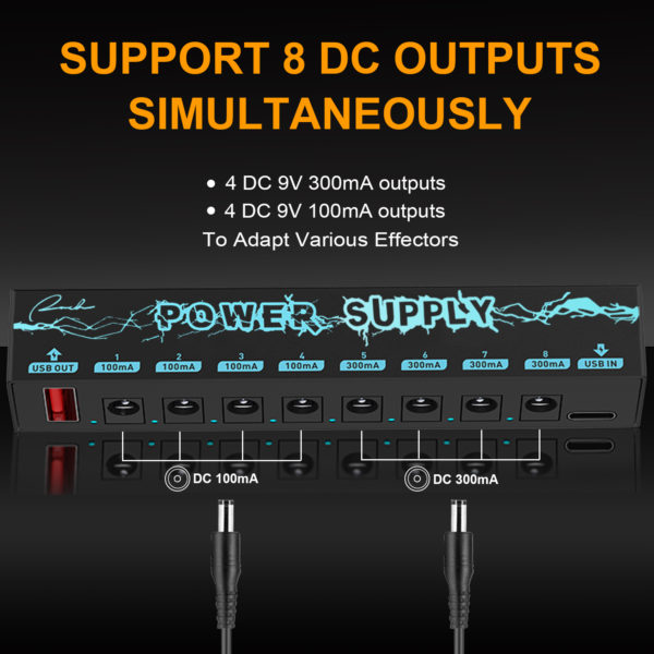 Ranch Guitar Pedal Power Supply with 8 Isolated DC Outputs for 9V ...