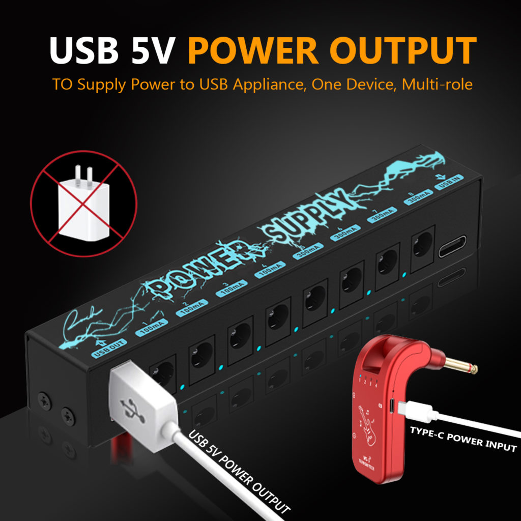 Ranch Guitar Pedal Power Supply with 8 Isolated DC Outputs for 9V ...